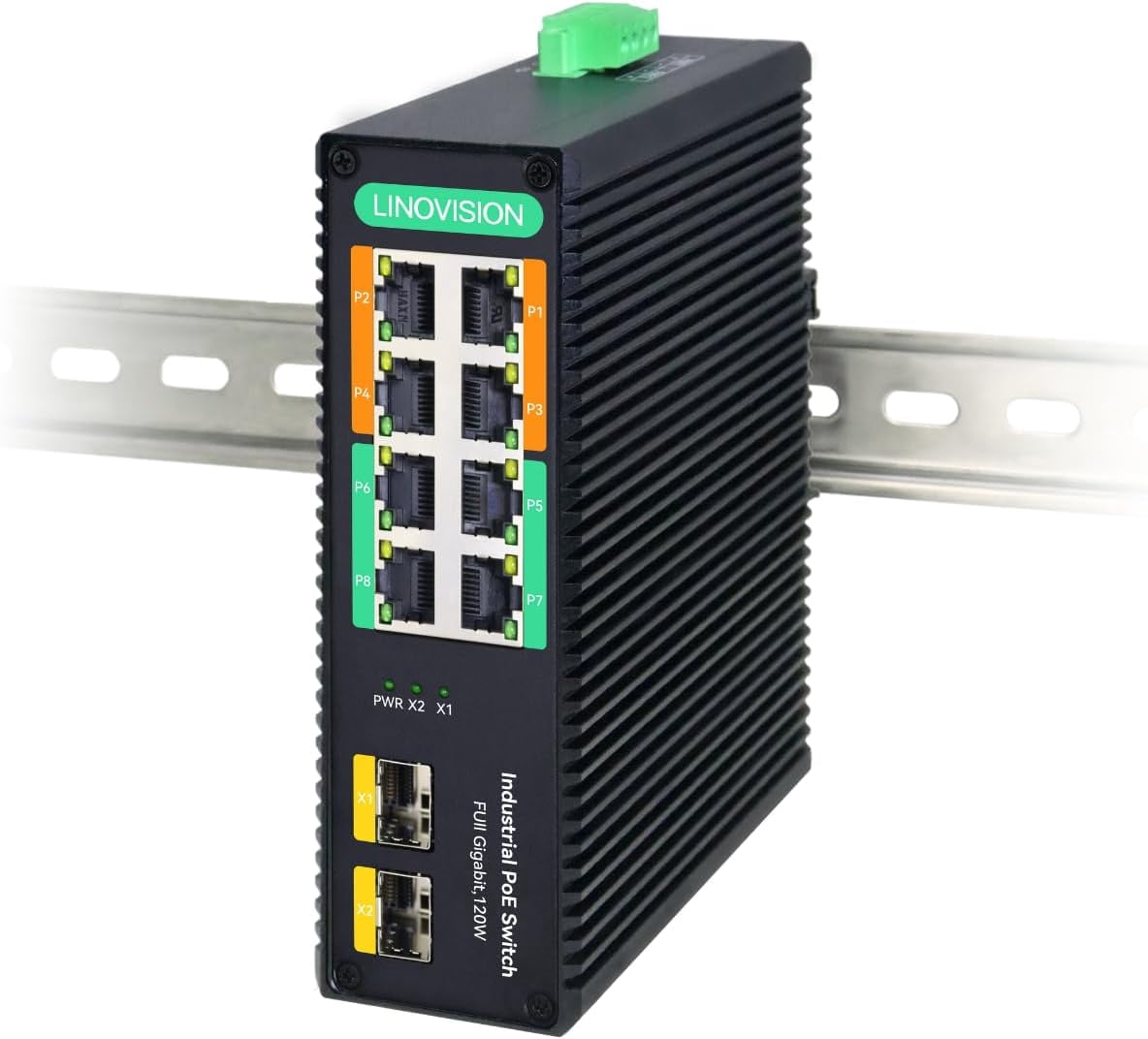 Industrial 8-Port Full Gigabit POE++ Switch with 4 BT 90W PoE Ports, 2 ...
