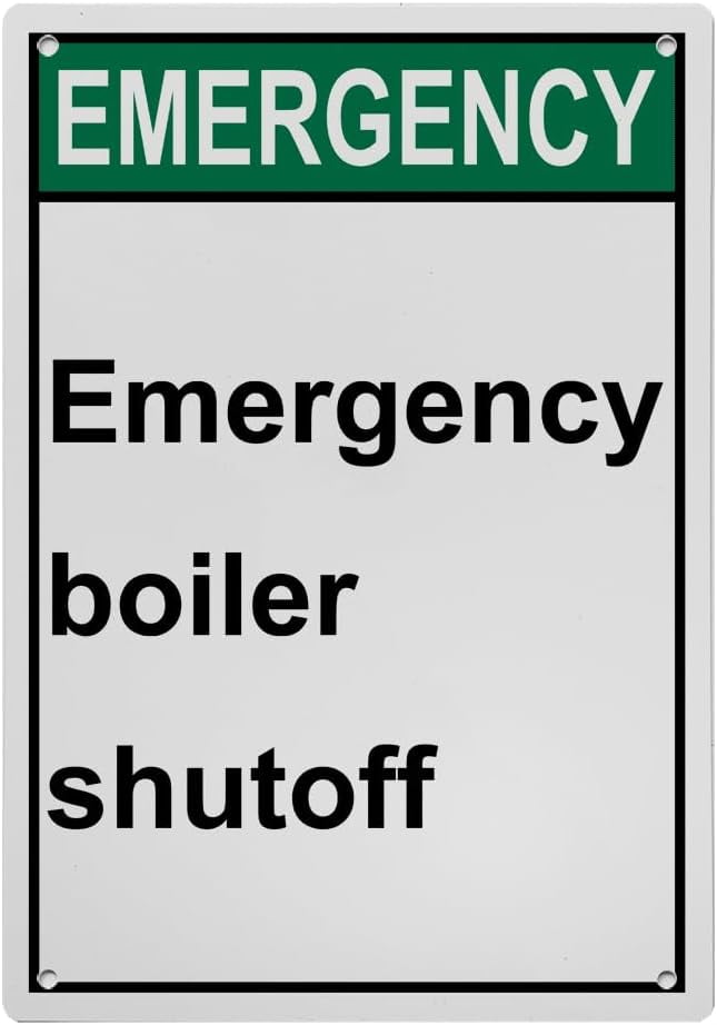 Industrial ANSI Vertical Emergency Shut Off Sign - 8"x12" Weatherproof ...