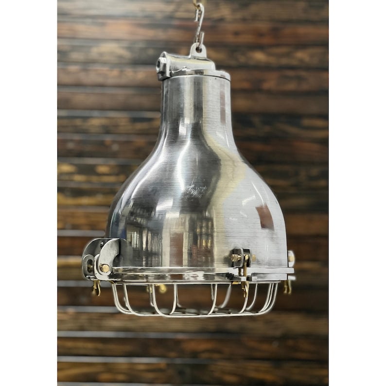 Industrial Aluminum Pendant Light with Cage – Vintage Hanging Ceiling ...