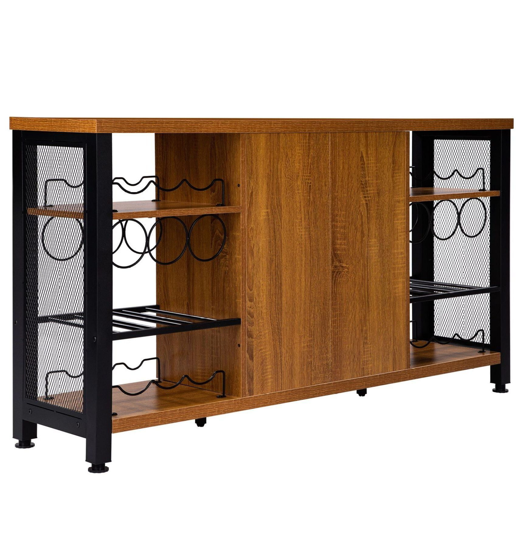 Industrial Bar Cabinet 55 Inch, Rustic Oak Finish, 24 Bottle Wine Rack ...