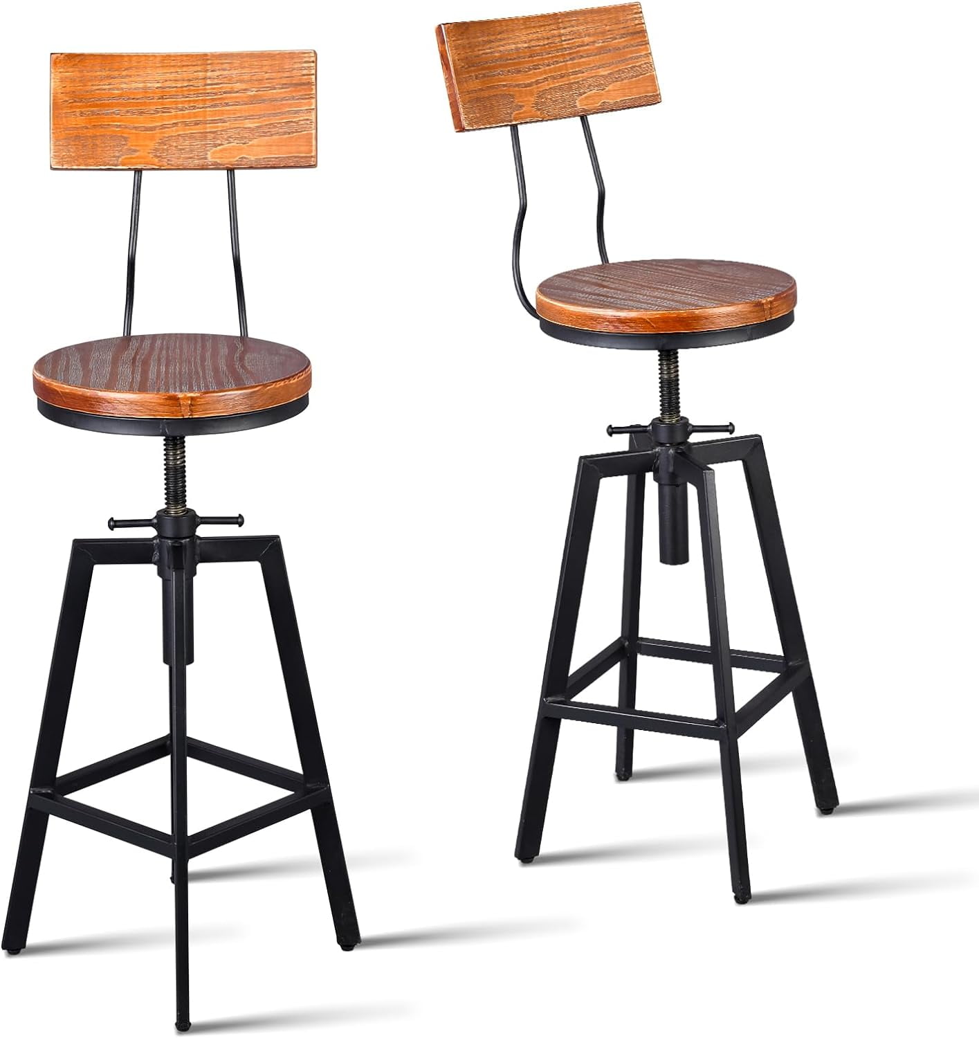 Industrial Bar Stools with Wood Backrest 25-32inch Height Adjustable Kitchen Island Dining Chair ...