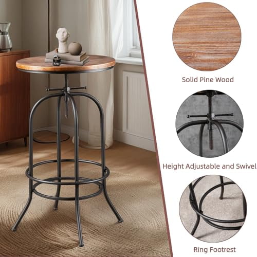 Industrial Bar Table Height Adjustable 37.4-45.3inch Vintage Swivel Pub ...