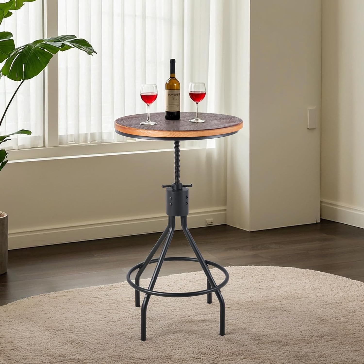 Industrial Bar Table Height Adjustable Swivel Wooden Top Farmhouse ...