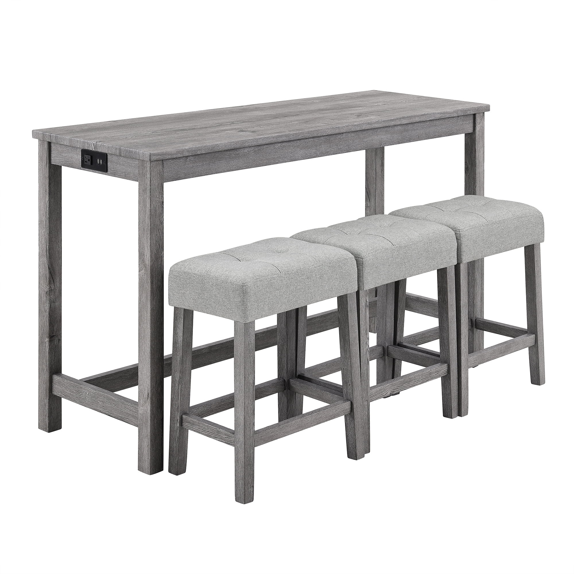 Industrial Bar Table Set with Power Outlet, 4 Piece Counter Height ...