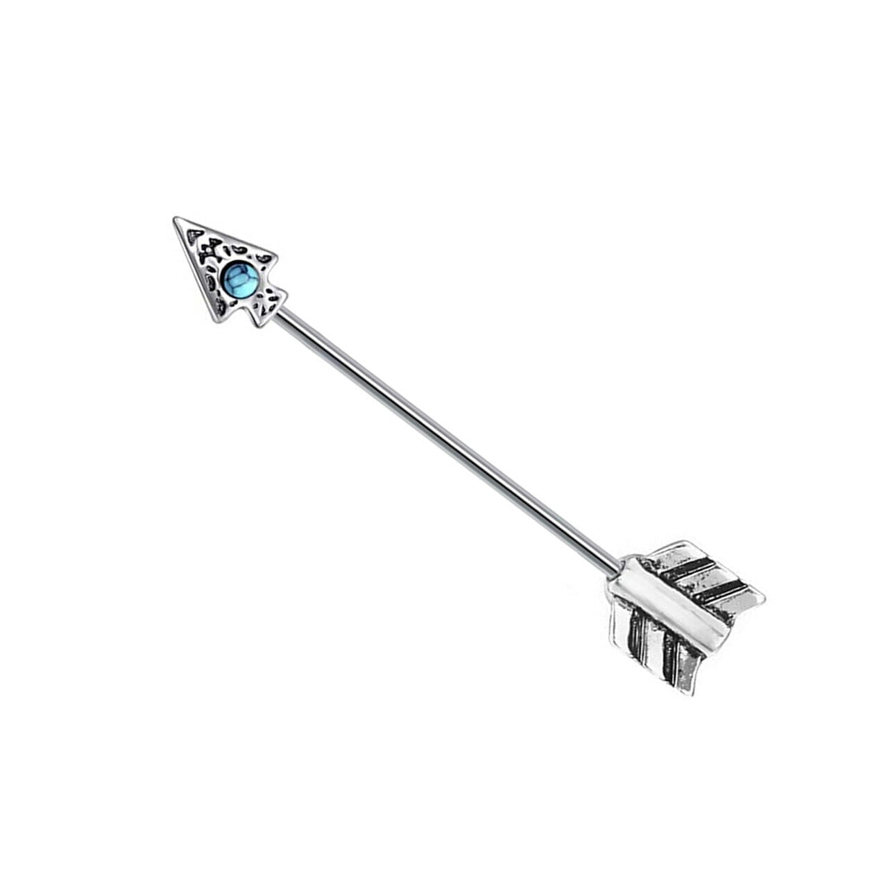 Industrial Barbell arrow tribal design with turquoise jewel 14 Gauge ...