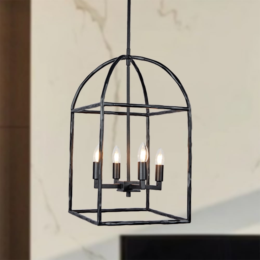 Industrial Birdcage Black Forged Iron Hammered Ceiling Lamp, Adjustable ...