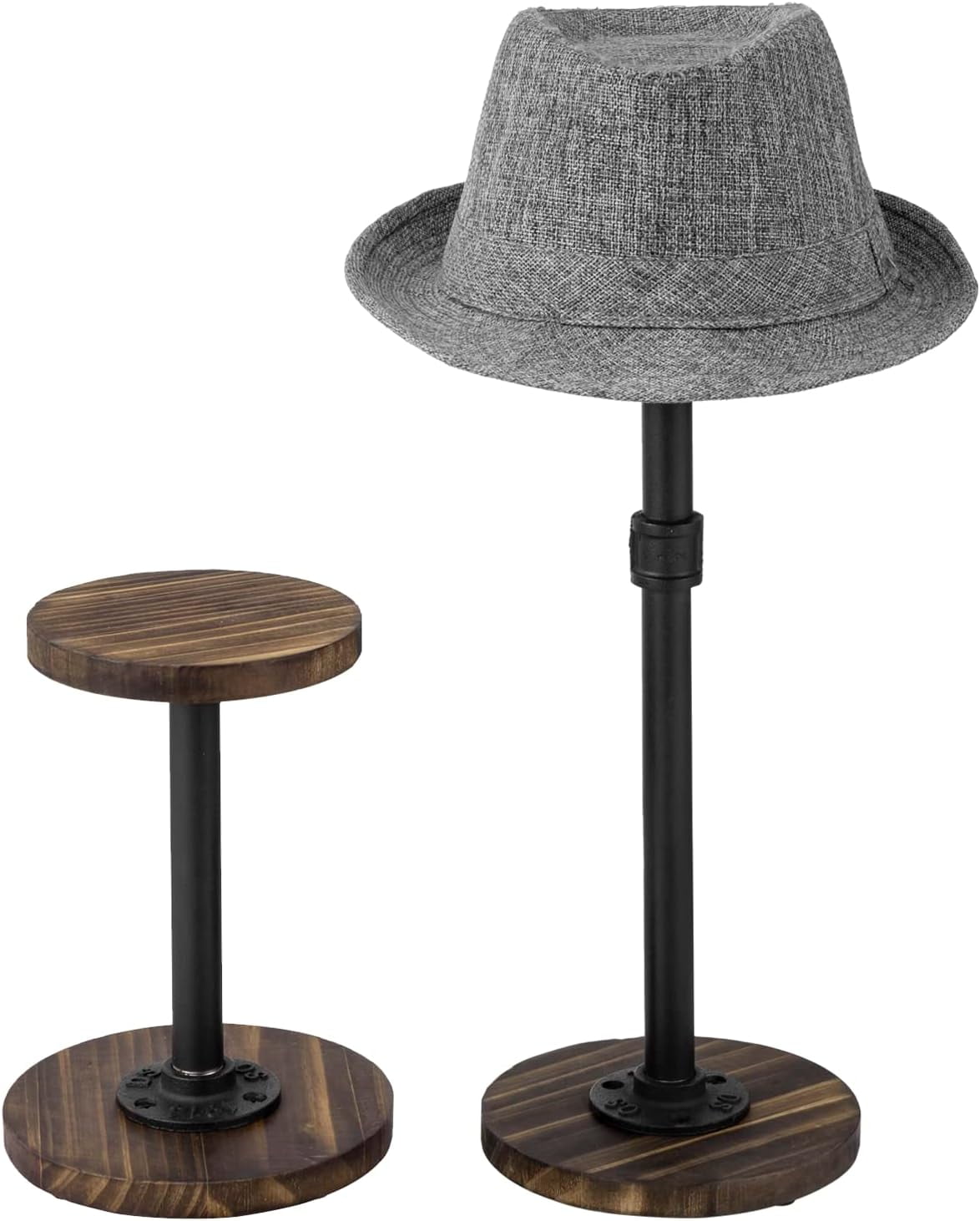 Industrial Black Metal Adjustable Pedestal Hat Stand with Rustic Burnt ...