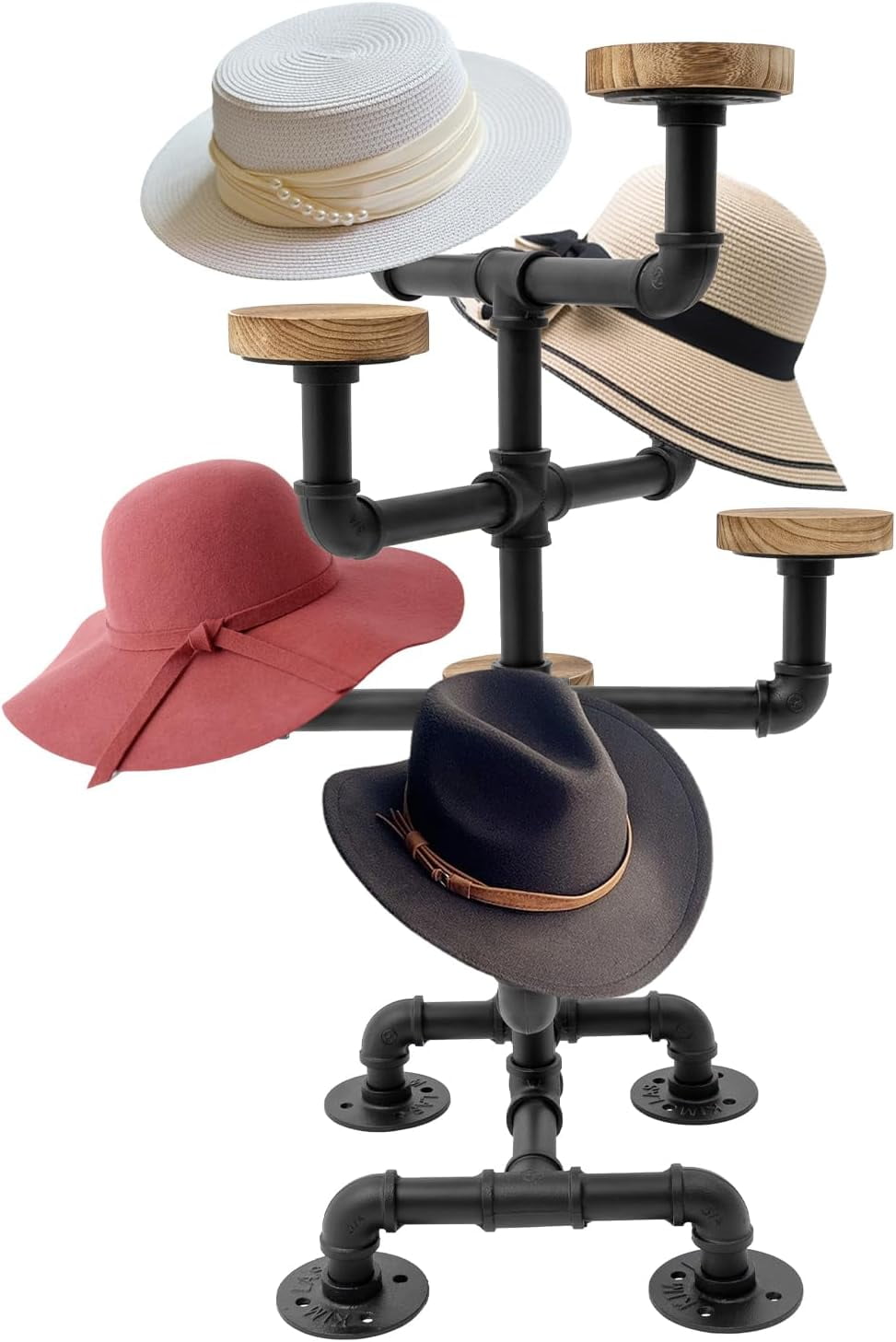 Industrial Black Metal Pipe Hat Stand, Baseball Cap Cowboy Hat Holder ...