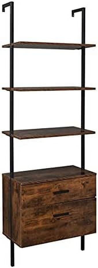 Industrial Bookshelf 5-Tier Modern Ladder Shelf, Vintage Metal Pipes ...