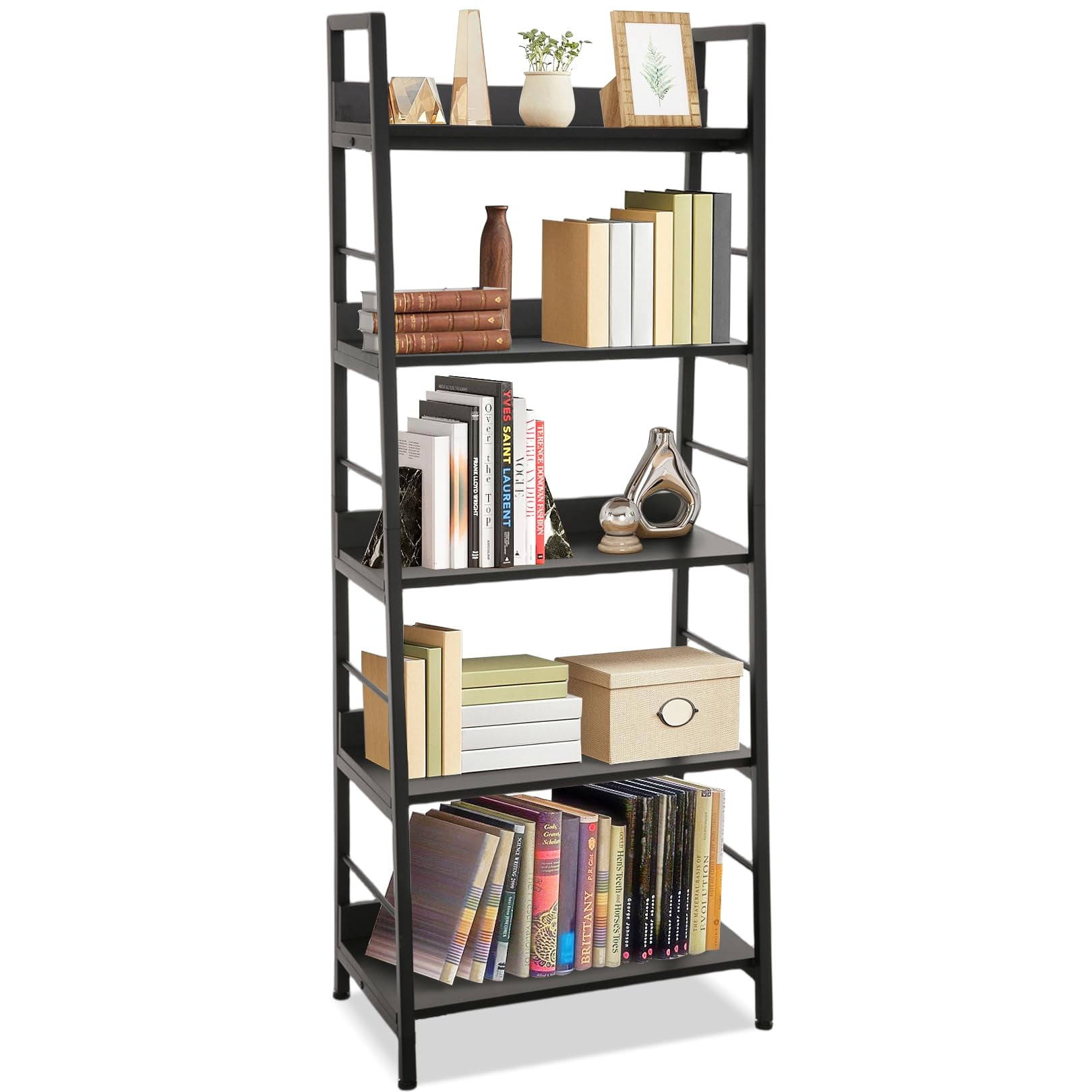 Industrial Bookshelf, 5 Tier Narrow Bookcases Floor Freestanding ...