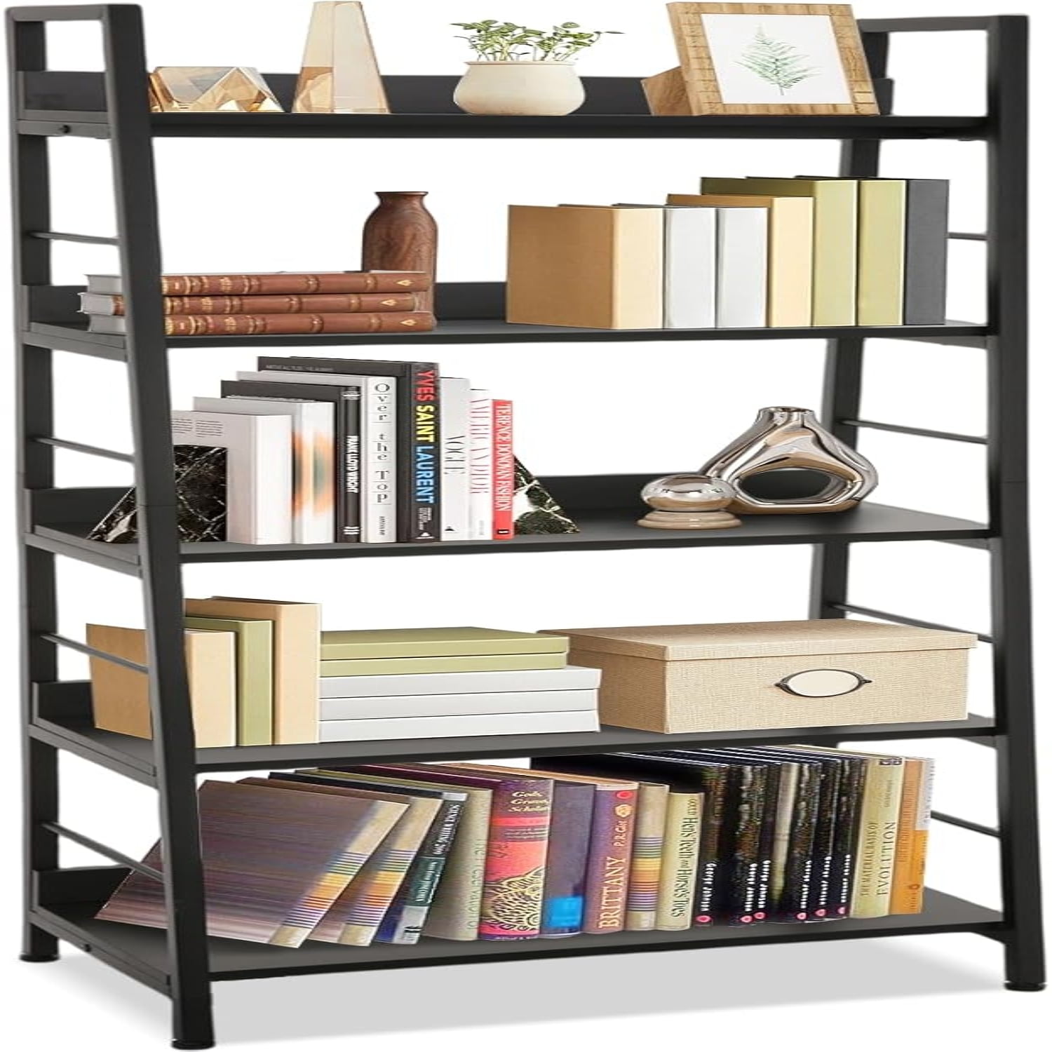 Industrial Bookshelf Ladder 5 Tier Large Floor Freestanding Rack ...
