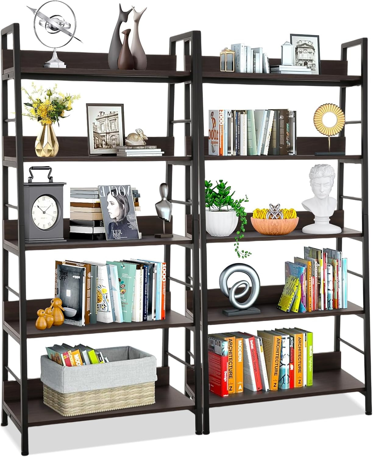 Industrial Bookshelf,Ladder Shelf 5 Tier Large Bookcases Floor ...