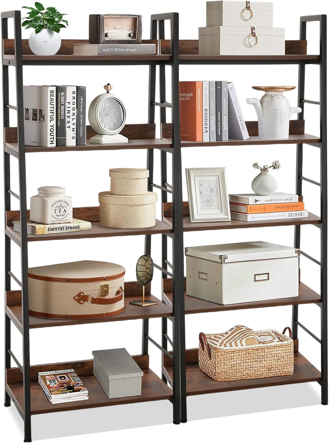 Industrial Bookshelf,Ladder Shelf 5 Tier Narrow Bookcases Floor ...