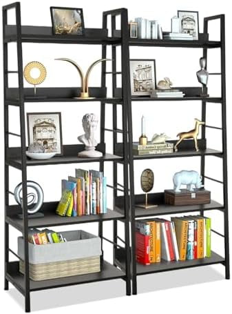 Industrial Bookshelf,Ladder Shelf 5 Tier Narrow Bookcases Floor ...