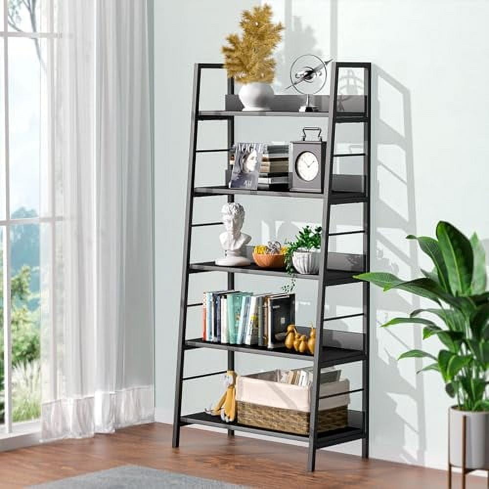 Industrial Bookshelf,Ladder Shelf 5 Tier Narrow Bookcases Floor ...