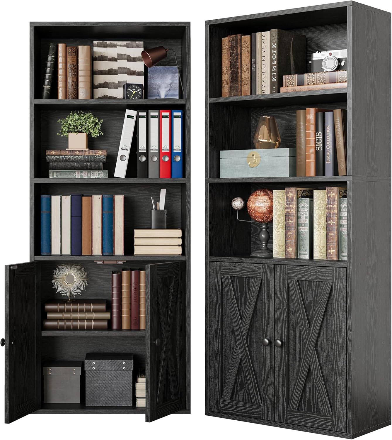 Industrial Bookshelves and Bookcases with Doors 11.8 in Depth Set of 2 ...