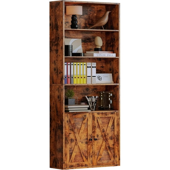 Industrial Bookshelves and Bookcases with Doors Floor Standing 6 Shelf ...