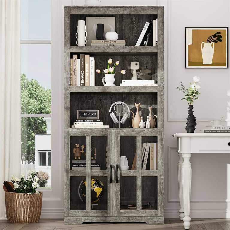 Tall bookshelf with glass doors store