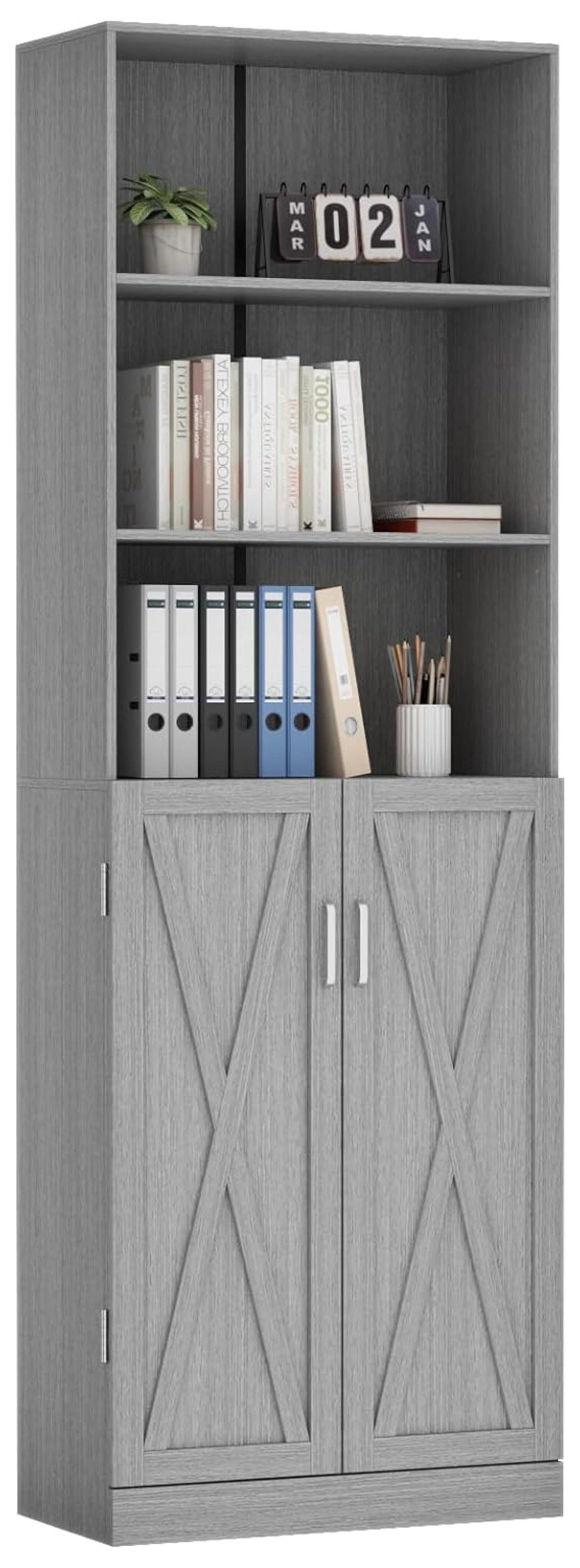 Industrial Boolshelf with Door, 6 Tier Farmhouse Book Shelf with ...