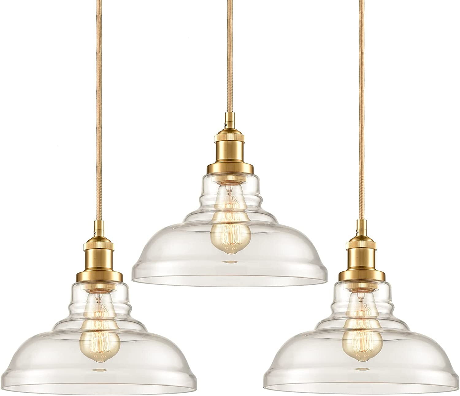 Industrial Brass/Gold Pendant Lights Glass Dome Kitchen Hanging Light ...