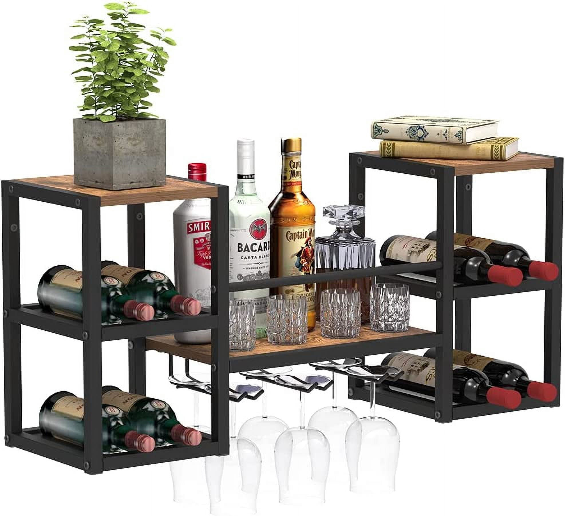 Industrial Brown Wall Mounted Wine Rack with 3 Steam Glass Holder ...