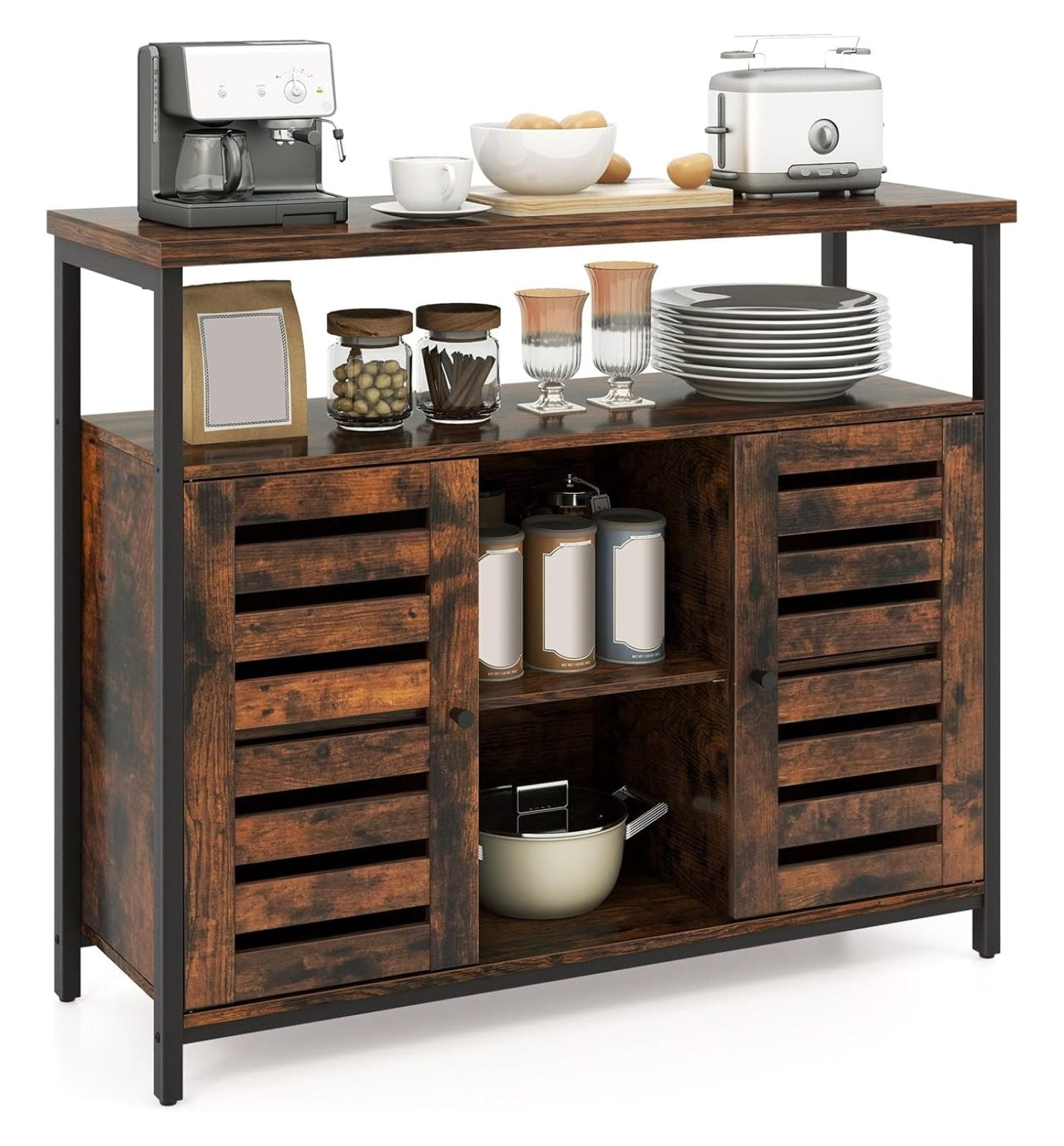 Industrial Buffet Cabinet, Sideboard Storage Cabinet with Push-to-Open ...