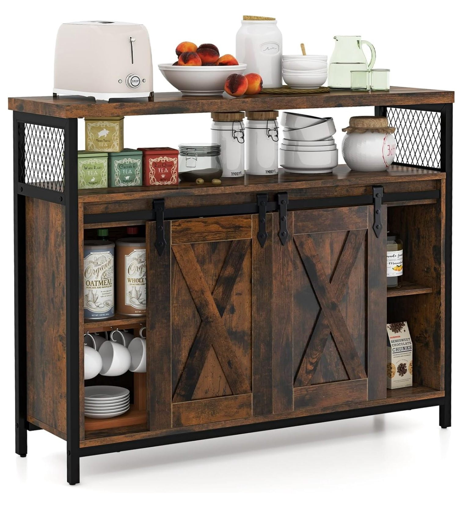 Industrial Buffet Sideboard Cabinet, Farmhouse Coffee Bar Cabinet with ...