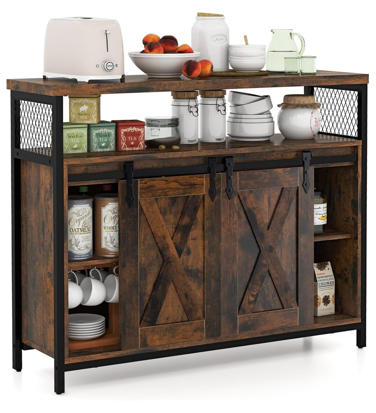 Industrial Buffet Sideboard Cabinet, Farmhouse Coffee Bar Cabinet with ...