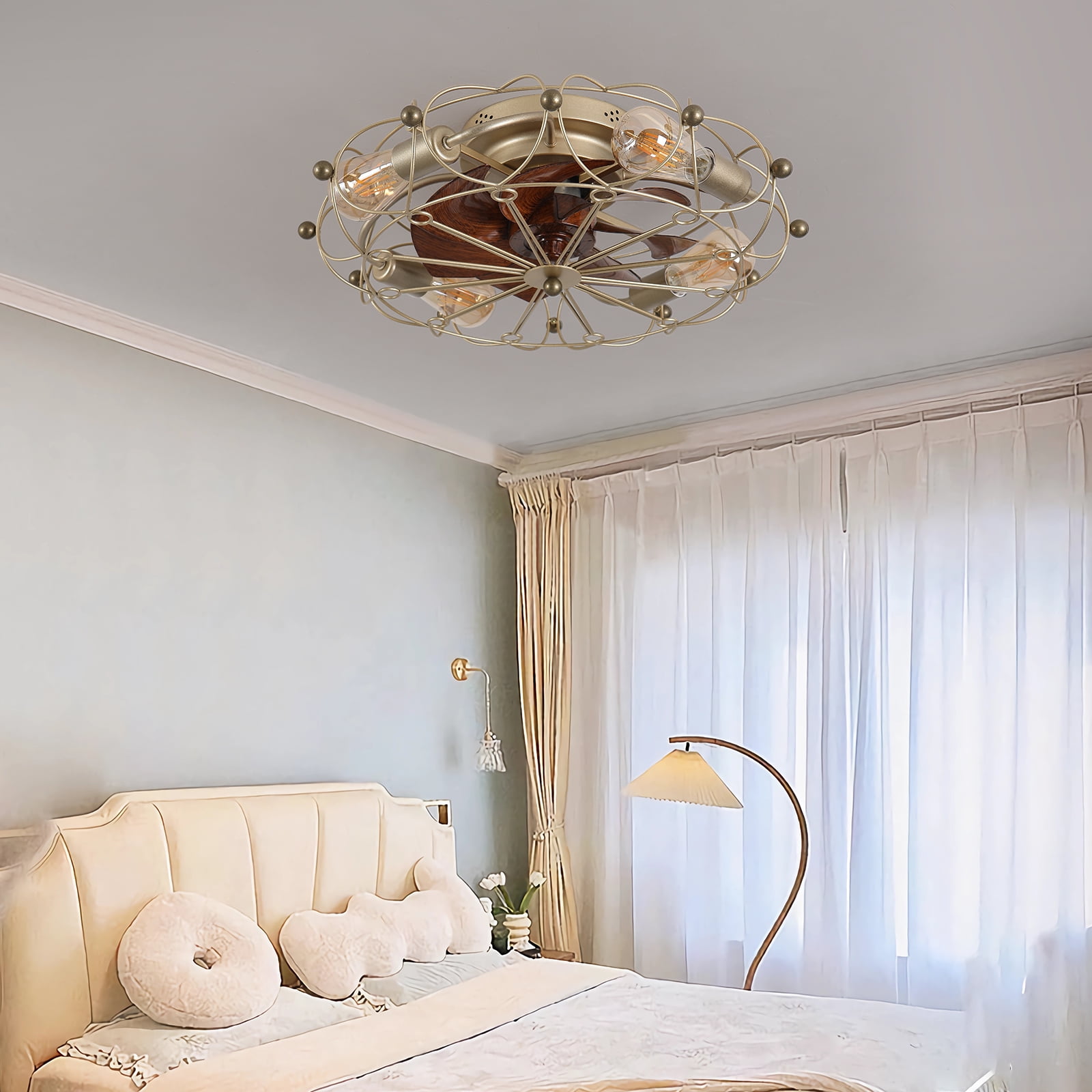 Industrial Cage Ceiling Fan – Low-Profile 7-Blade Fan with Remote ...
