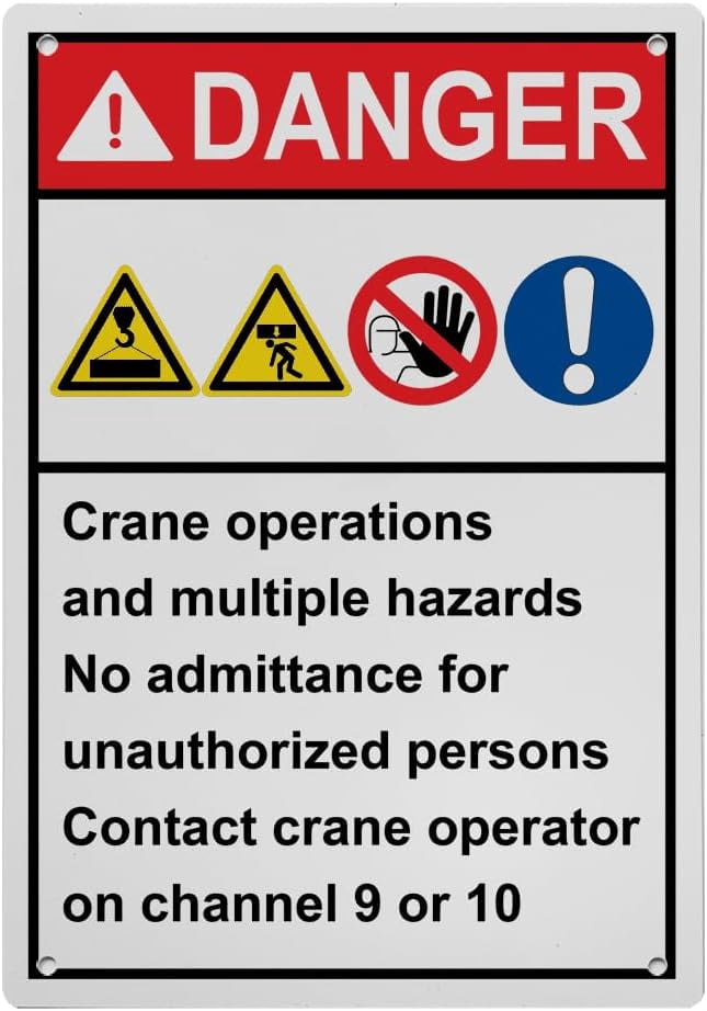 Industrial Caution Sign Crane Sign (Crane operations and multiple ...