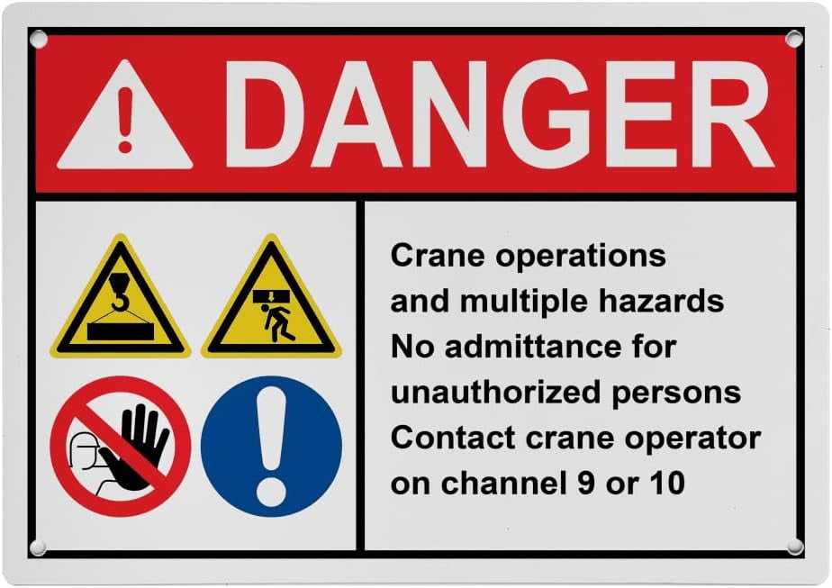 Industrial Caution Sign Crane Sign (Crane operations and multiple ...
