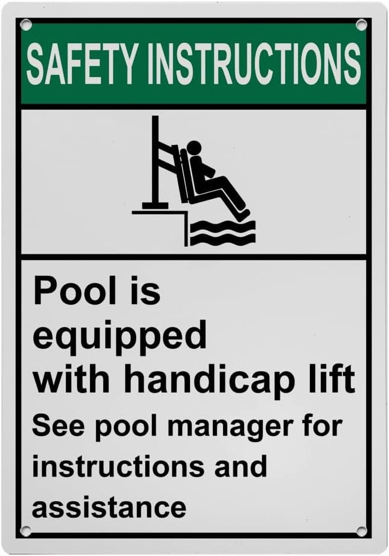 Industrial Caution Sign Handicap Pool Lift Sign (Pool is equipped with ...