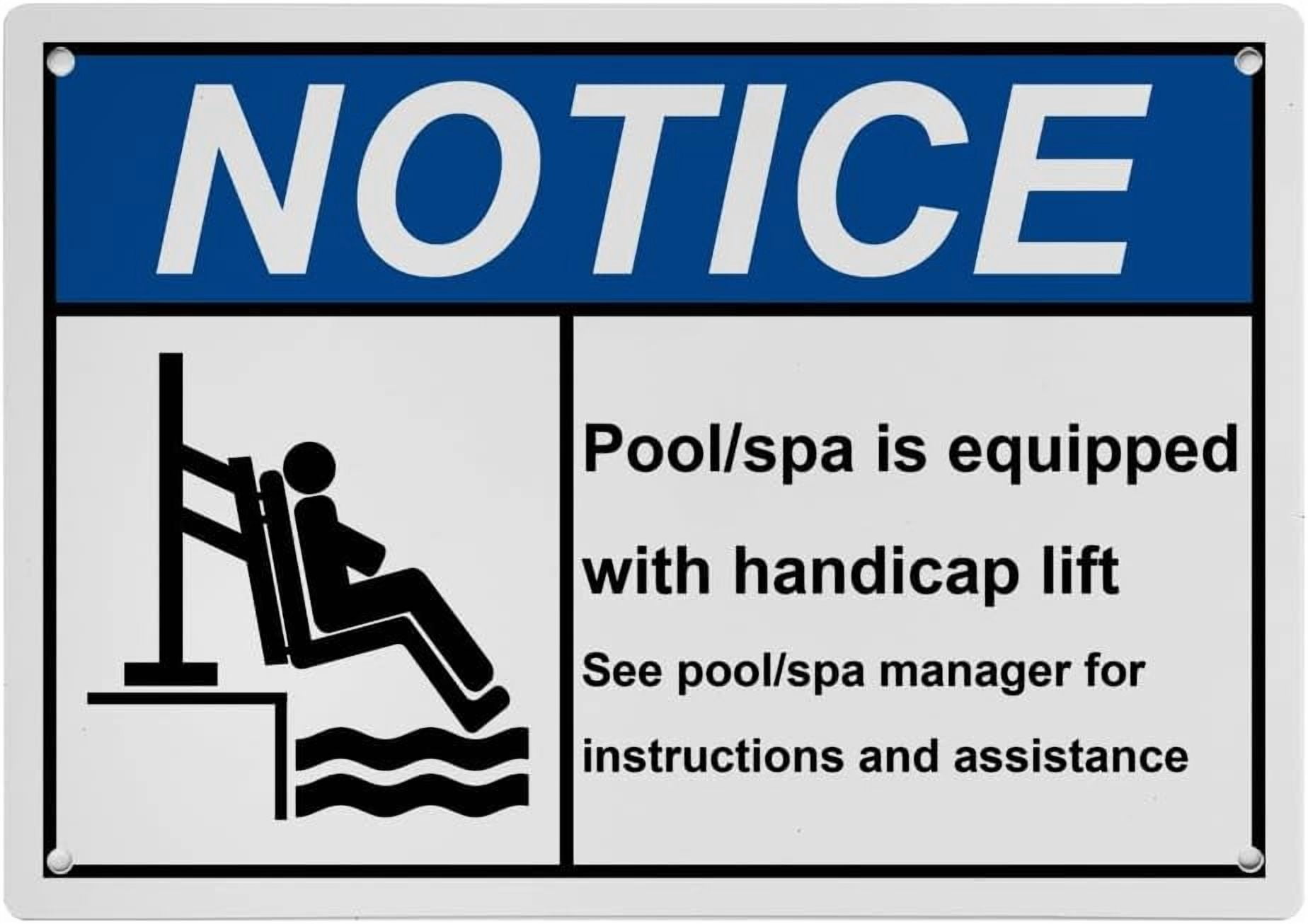 Industrial Caution Sign Handicap Pool Lift Sign (Pool/spa is equipped ...