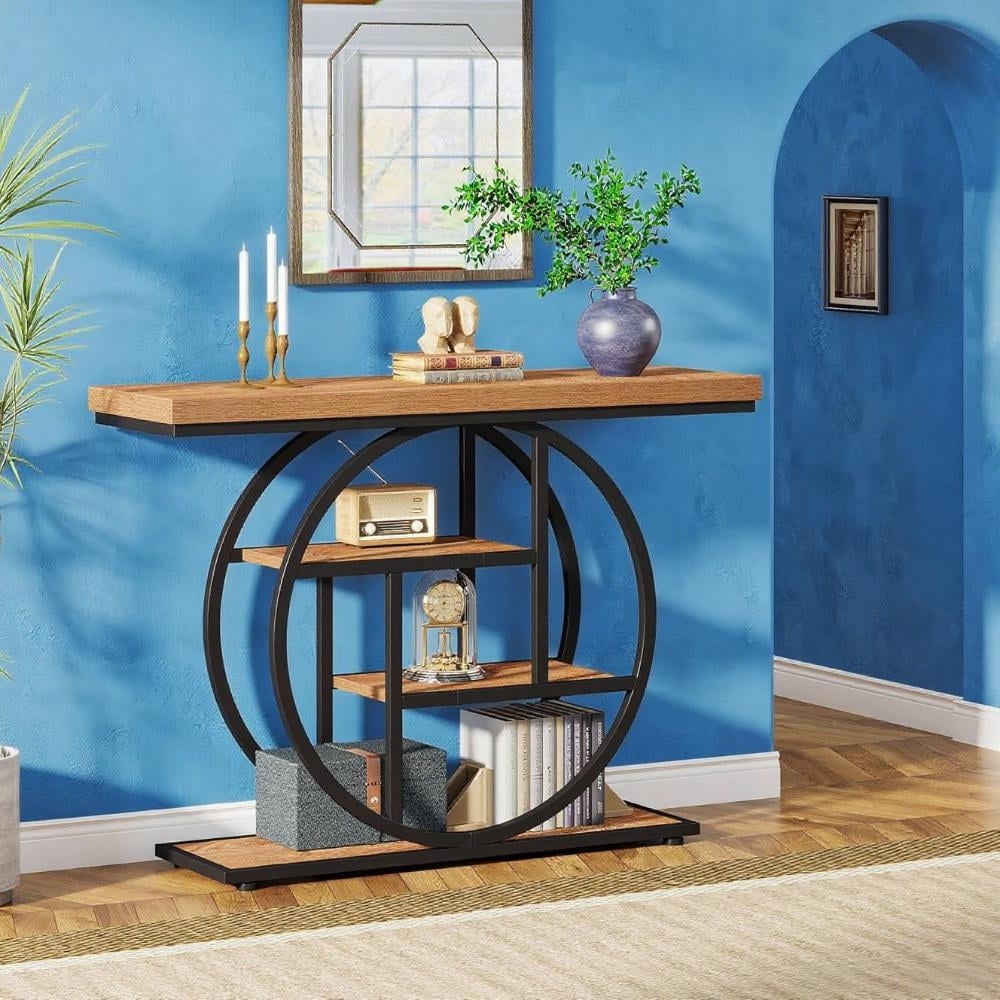 Industrial Chic 4-Tier Console Table - 41.3" Rustic Brown & Black Metal ...