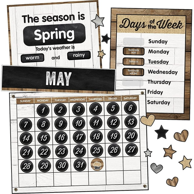 Industrial Chic 95-Piece Calendar Bulletin Board Set, Farmhouse Monthly ...