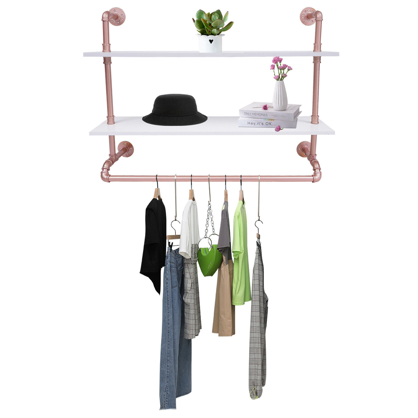 Industrial Clothing Rack Pipe, 2-Tiers Wall Mounted Clothes Hanging Rod ...
