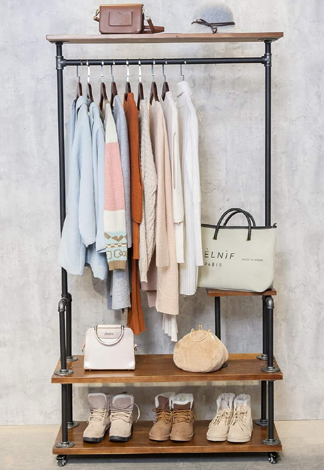 Industrial Clothing Rack, Pipe Style Rolling Garment Rack, Heavy Duty ...