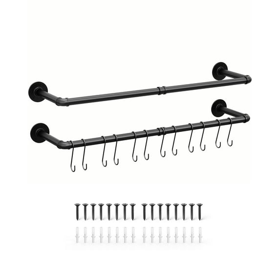 Industrial Clothing Rack Wall Mounted Set of 2, Heavy Duty Iron Pipe ...