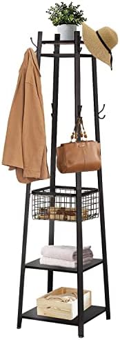 Industrial Coat Rack,Enterway Clothes Stand with 2 Tier Storage Shelves ...