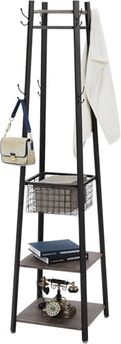 Industrial Coat Rack,Enterway Clothes Stand with 2 Tier Storage Shelves ...