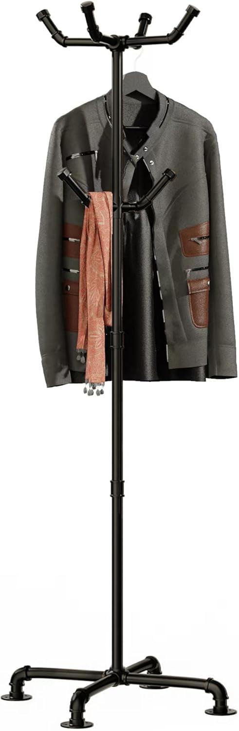 Industrial Coat Rack,Metal Pipe Coat Rack Stand Freestanding with 6 ...