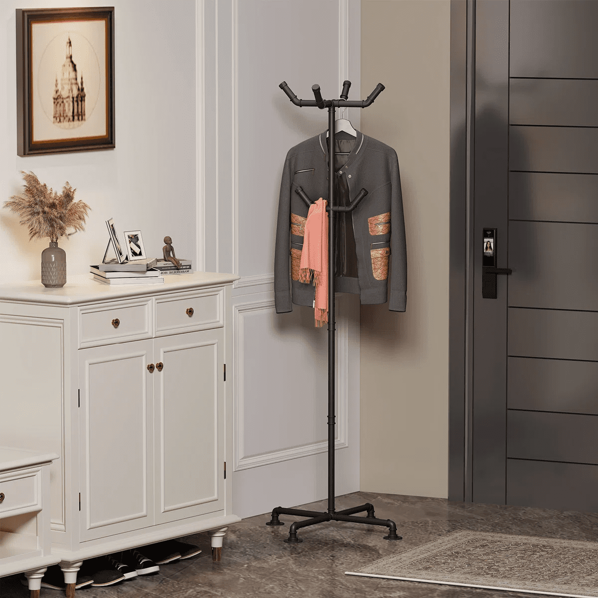 Industrial Coat Rack,Metal Pipe Coat Rack Stand Freestanding with 6 ...