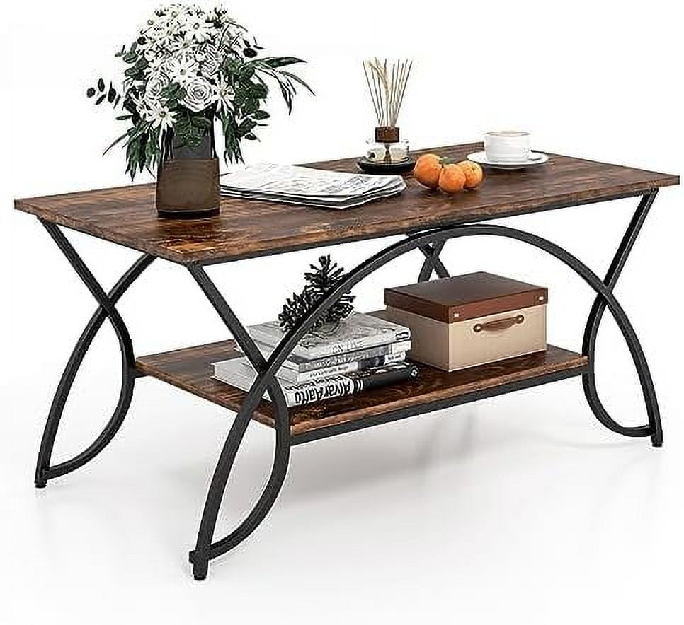 Industrial Coffee Table 2-Tier Rectangular Center Table with Accent ...