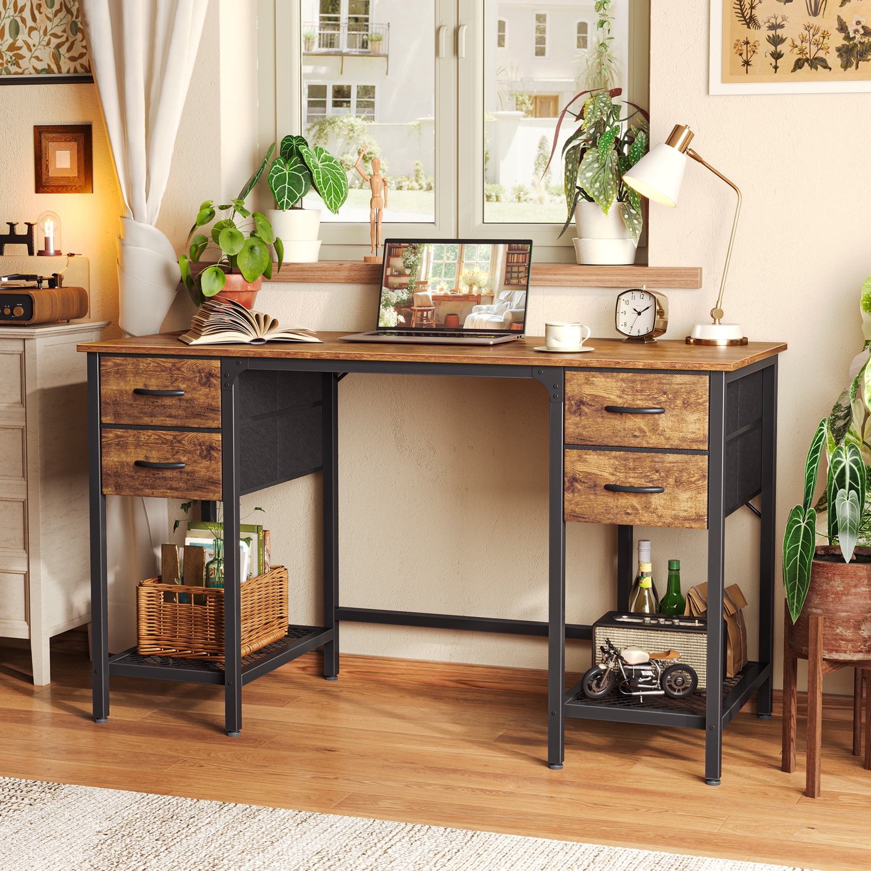 Industrial Computer Desk, 47.2" Office Writing Desk with Drawers ...