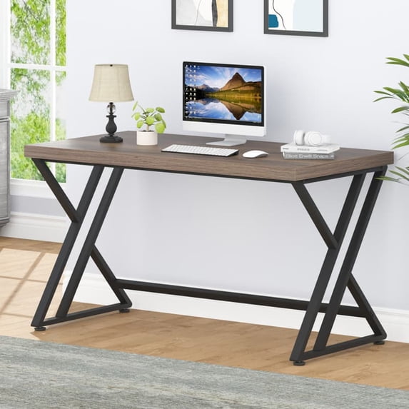 Industrial Computer Desk, 55 Inch Rustic Wood and Metal Home Office ...