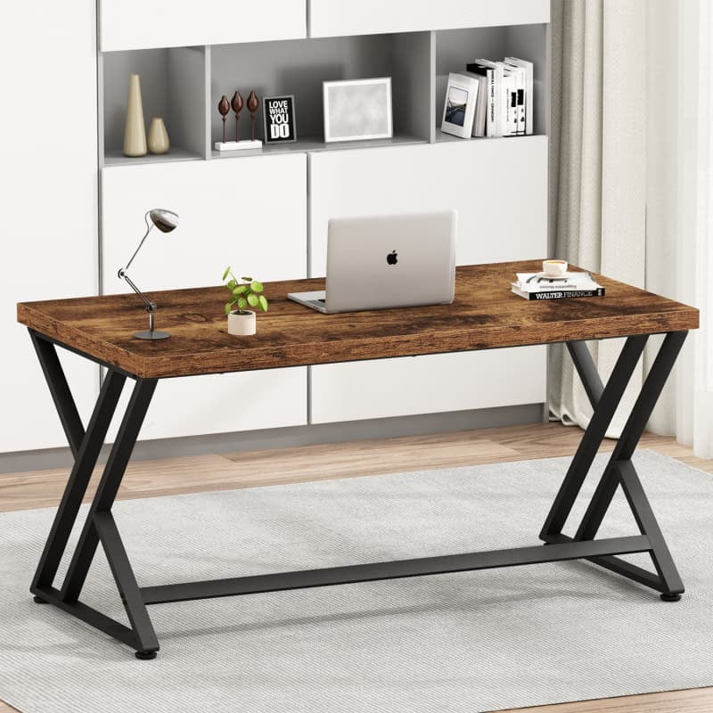 Industrial Computer Desk 60 Inch, Rustic Wood and Metal Writing Table ...