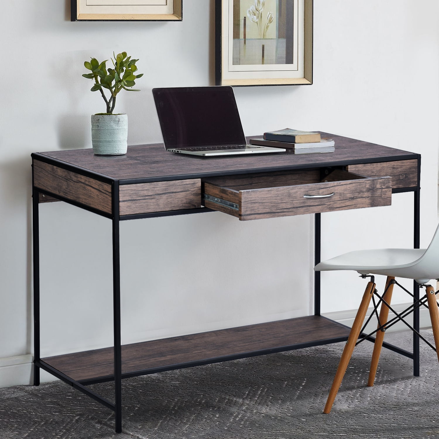 Industrial Computer Desk Modern Desk Desk with Drawers Desk with Shelf ...