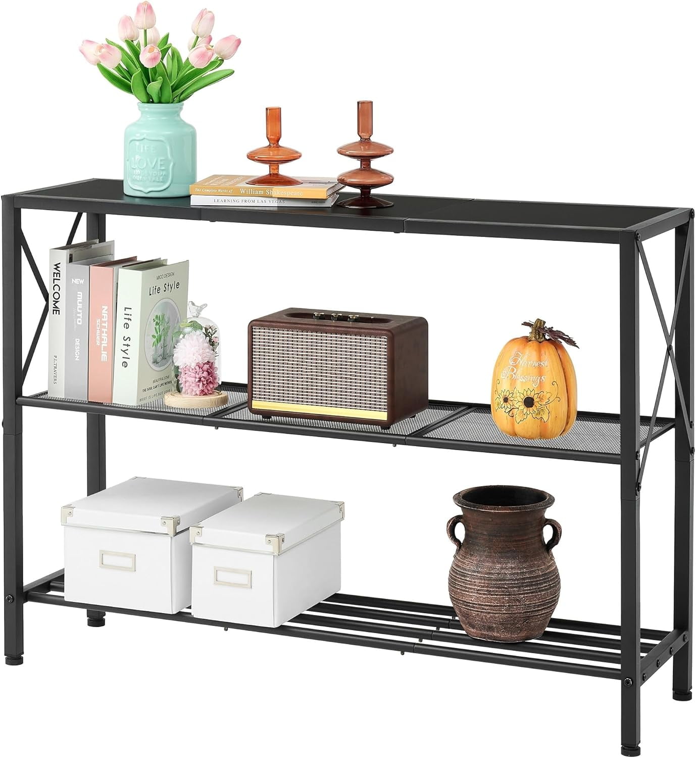 Industrial Console Table, 3 Tier Entryway Table, Hallway Desk, Narrow ...