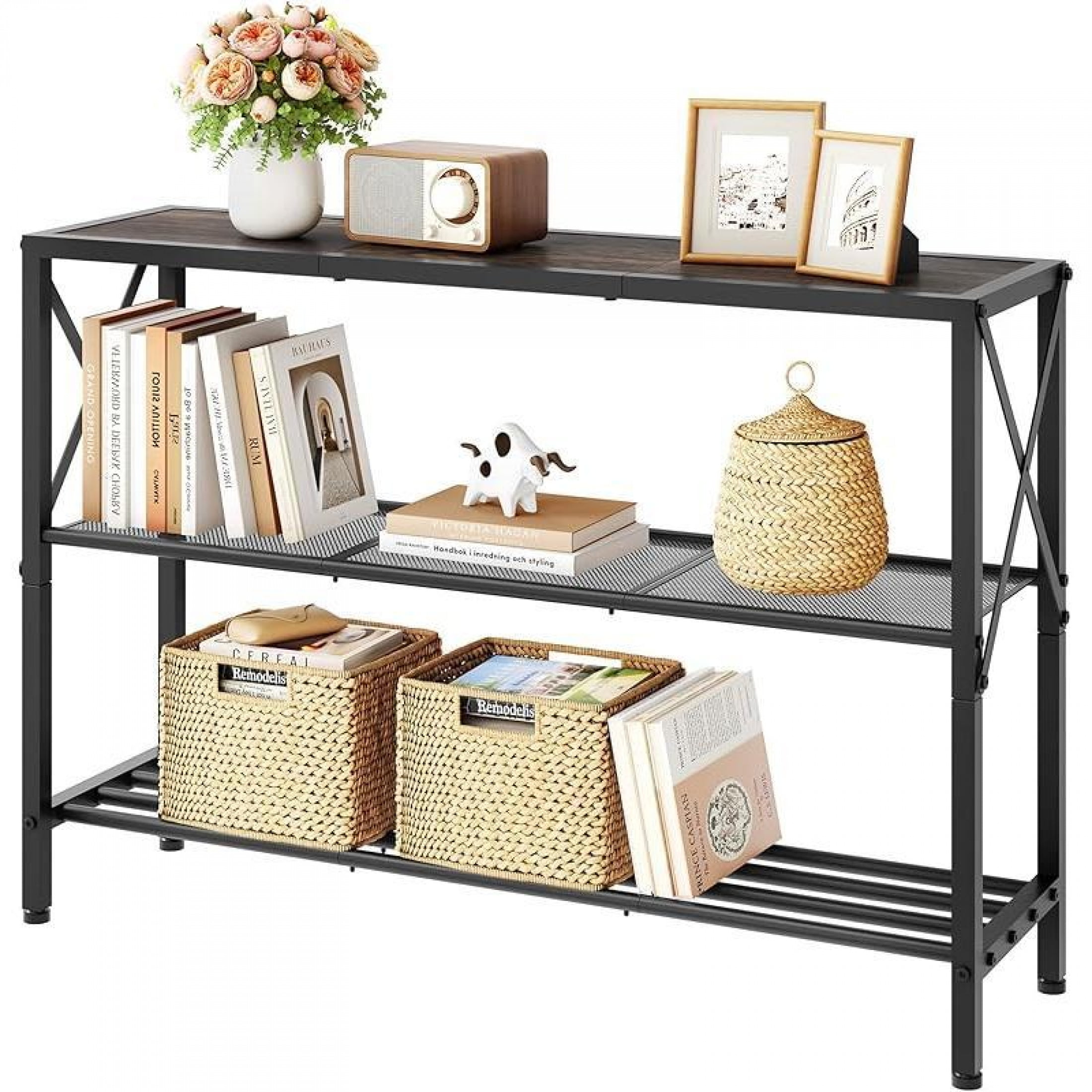 Industrial Console Table, 3 Tier Entryway Tables, Hallway Desk, Narrow ...