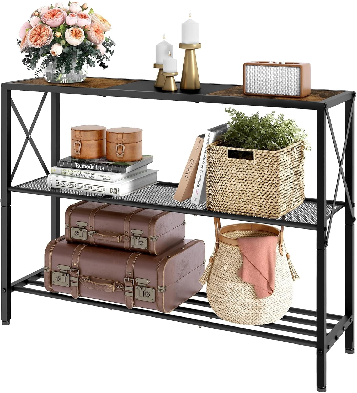 Industrial Console Table, 3 Tier Entryway Tables, Hallway Desk, Narrow ...